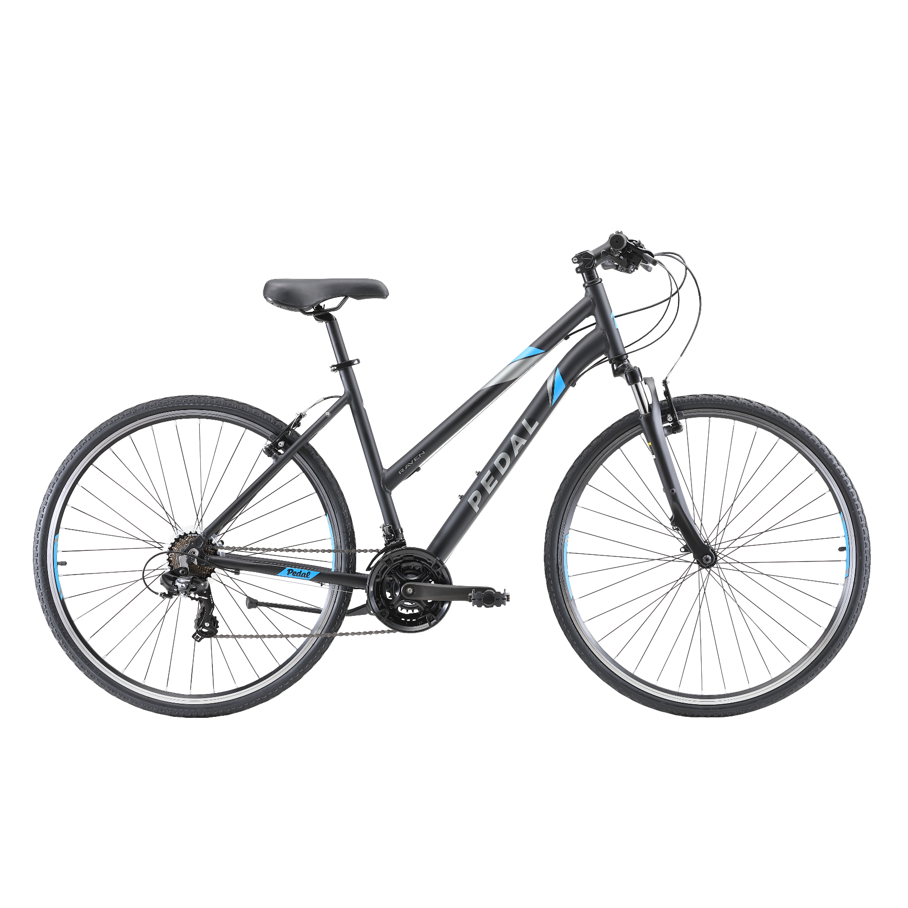 Pedal Raven Hybrid Bike Black/Blue – 99 Bikes